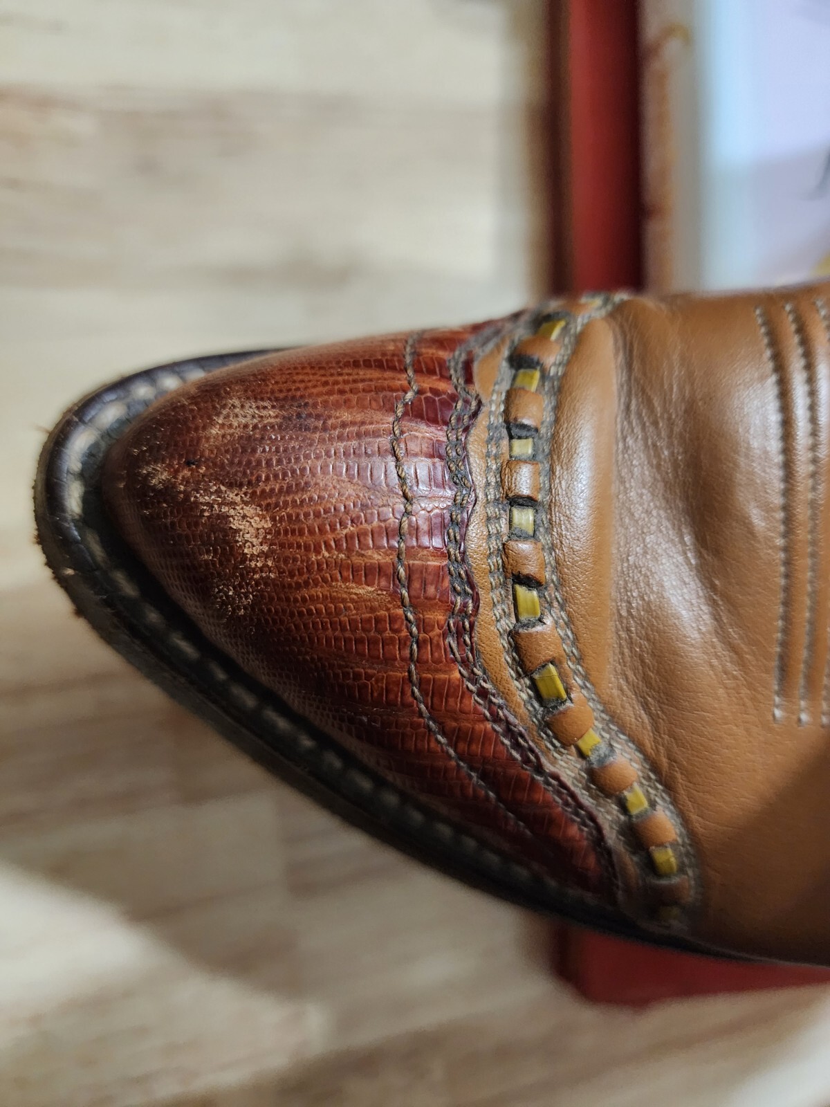 VTG Tony Lama 6243 Lizard Toe Wingtip Leather Mens Western Cowboy Boots ...