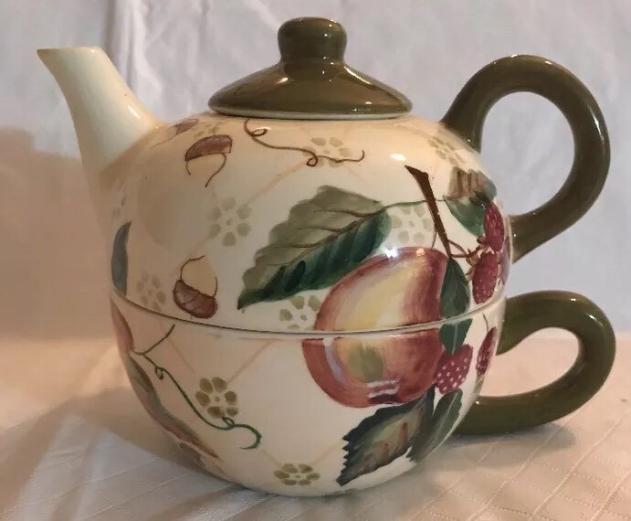 Zrike Tea For One Teapot Garden Splendor Fruit Berries Acorns Ceramic ...
