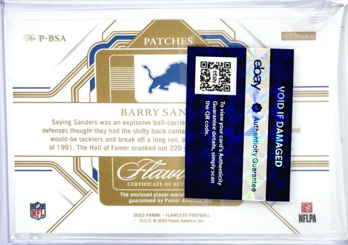 📈 BARRY SANDERS /10 "LETTER A" WORN PATCH 📈 2023 FLAWLESS SAPPHIRE BLUE JERSEY | eBay