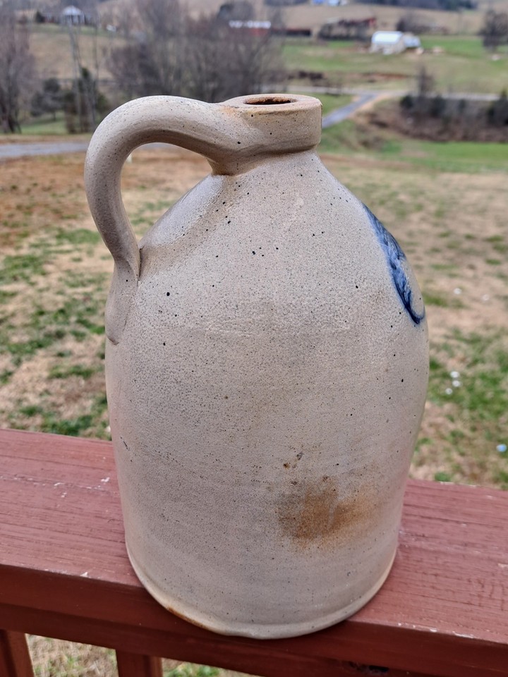Antique Primitive Stoneware Jug Pottery Cobalt Floral Design 1 Gallon ...