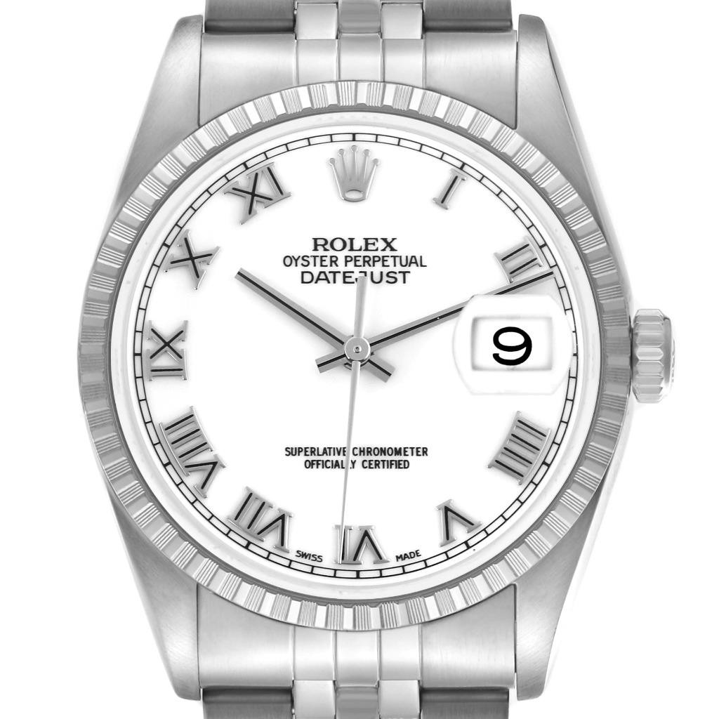 Rolex Datejust White Dial Engine Turned Bezel Steel M… - Gem