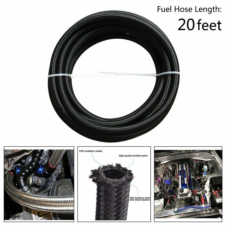 20FT 6AN 8AN 10AN CPE Braided Nylon Fuel Line Kit Fuel Hose End ...