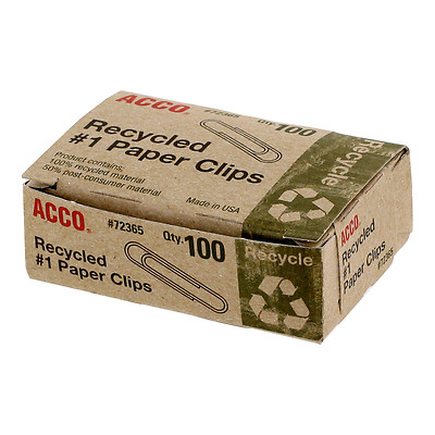 Acco Recycled Paper Clips, #1 Size, Box of 100 (72365) | eBay