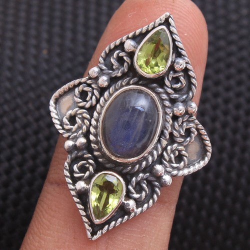 HANDMADE Sterling Silver Fine Jewelry Labradorite Peridot Gemstone Ring ...