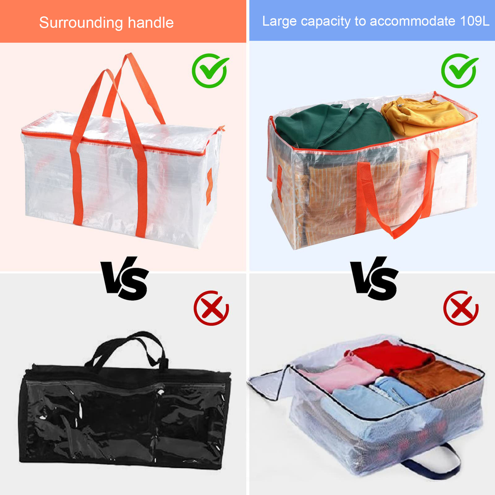 Capacity Storage Bag Reinforced Handle Durable Clothes with Label ...