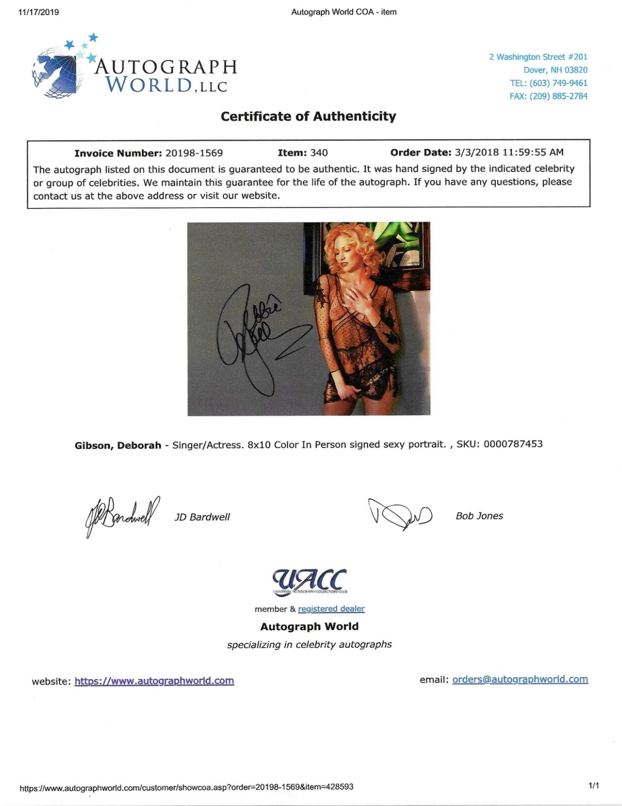 #2 Deborah Gibson Autographed 8 x 10 Color Photo With COA | eBay