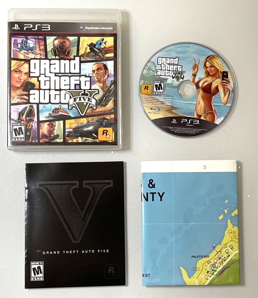 Grand Theft Auto V PS3 PlayStation 3 + Map - Complete CIB 710425471254 ...