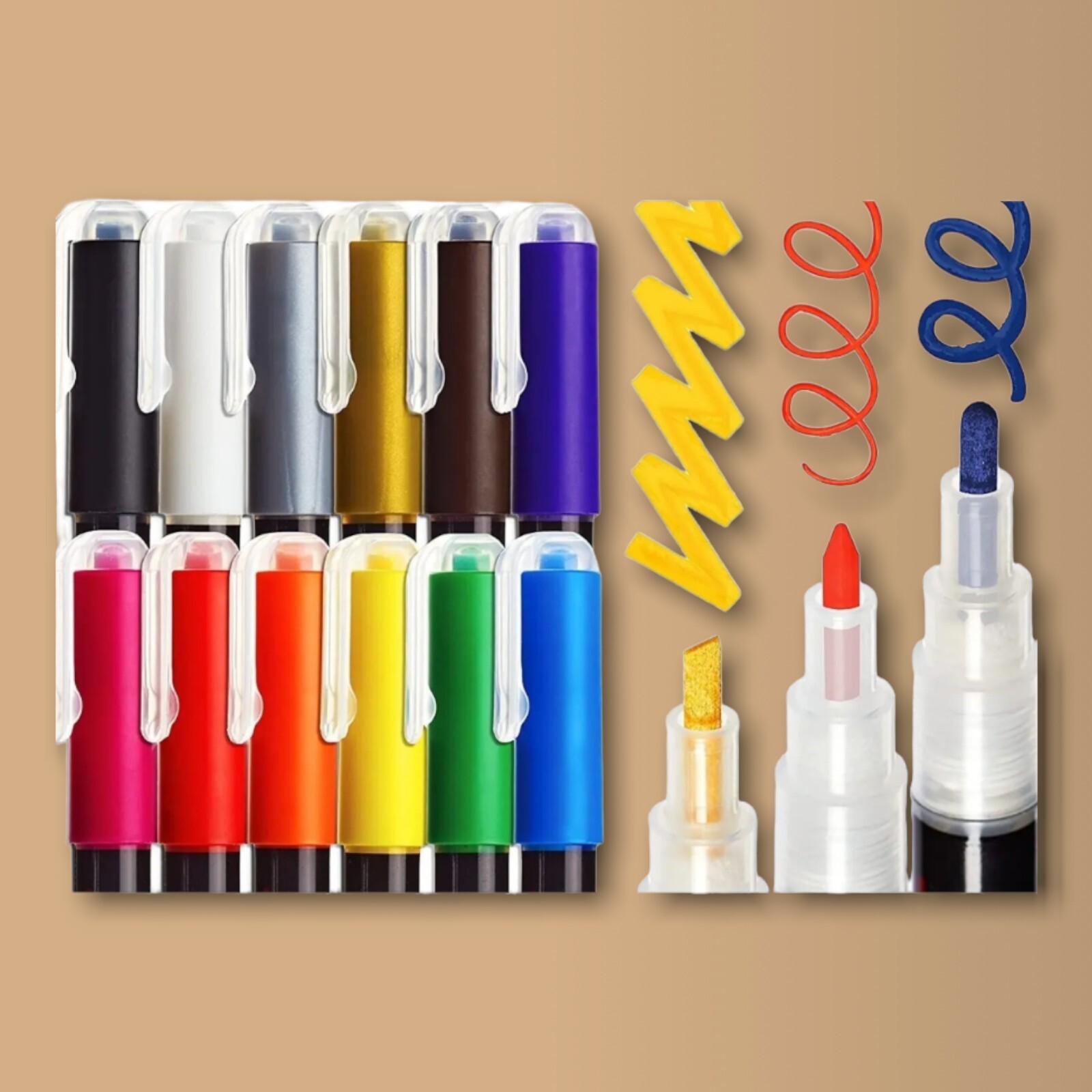 Crafts 4 All Acrylic 12 Paint Markers Fine Tip & Medium Pens Spare Tips ...
