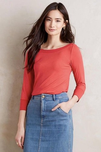 Anthropologie Akemi + Kin Walking Tour Top Size Small Red 3/4 Sleeve ...