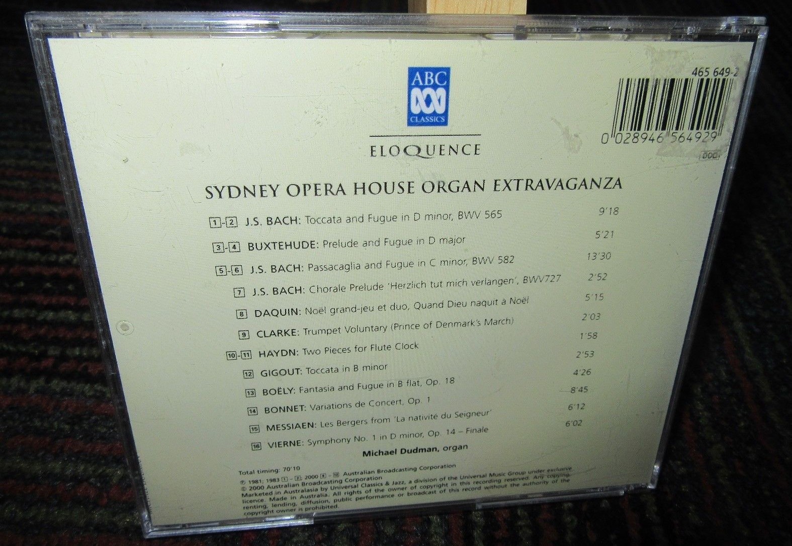 MICHAEL DUDMAN: SYDNEY OPERA HOUSE ORGAN EXTRAVAGANZA MUSIC CD, 16 ...