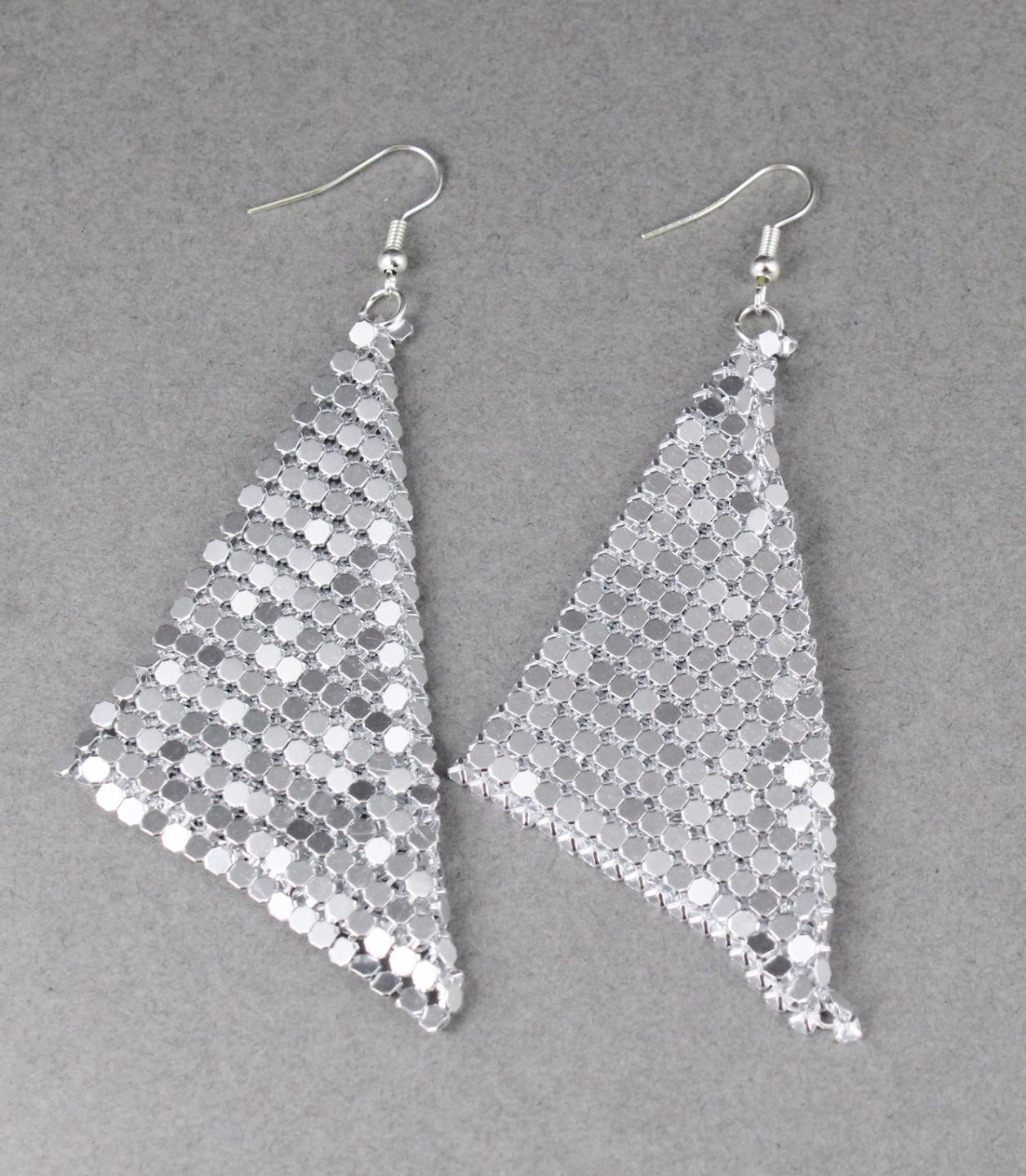 Silver earrings lightweight dangle liquid mesh metal 4" long metallic ...