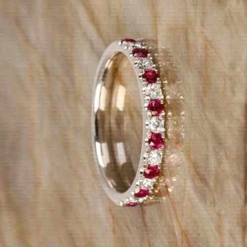2.50Ct Round Simulated Red Ruby Women's Wedding Band Ring 14k Rose Gold ...