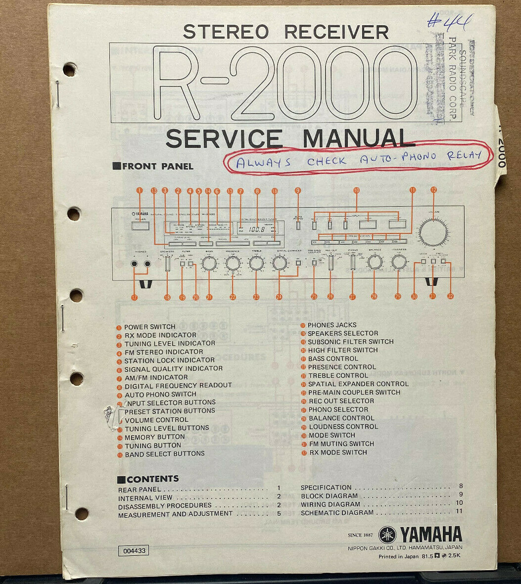 Original Yamaha Service Manual for R Model Receivers ~ Select One | eBay