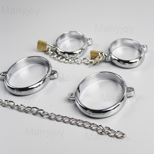 Bondage Metal Shackle Wrist Handcuffs Ankle Cuffs with Chain Lock BDSM ...