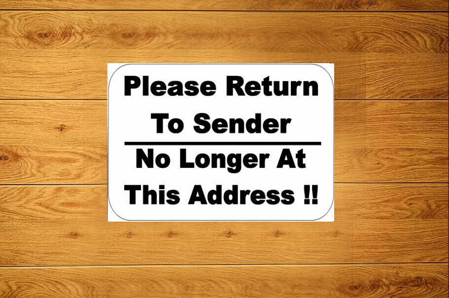 Return To Sender Postal Sticker Packs (10-100) - Mail Safety Wrong ...