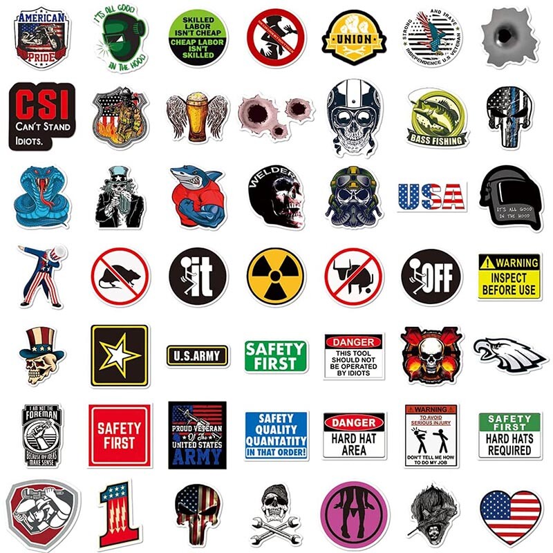 100 Pack Funny Hard Hat Stickers Tool Box Construction Helmet Military ...