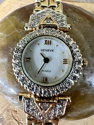 Vintage Ladies 14kt Yellow Gold Geneve Diamond and Sapphire Wrist Watch ...