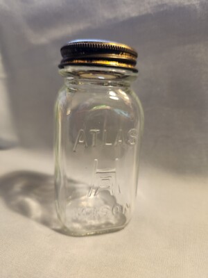 OLD ADVERTISING GLASS ATLAS SEAL ALL ARC-LID MASON JAR BANK 2 PIECE ...