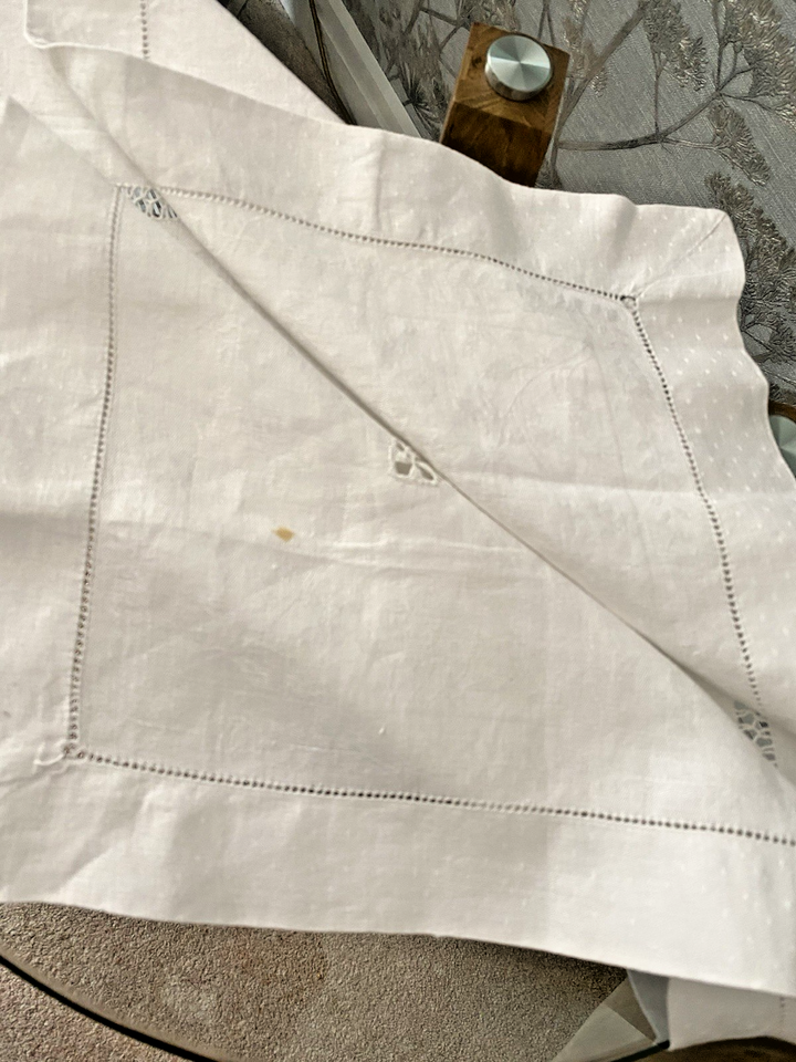 VICTORIAN WHITE COTTON DAMASK SMALL TABLECLOTH~24 x 24" EMBROIDERED ...