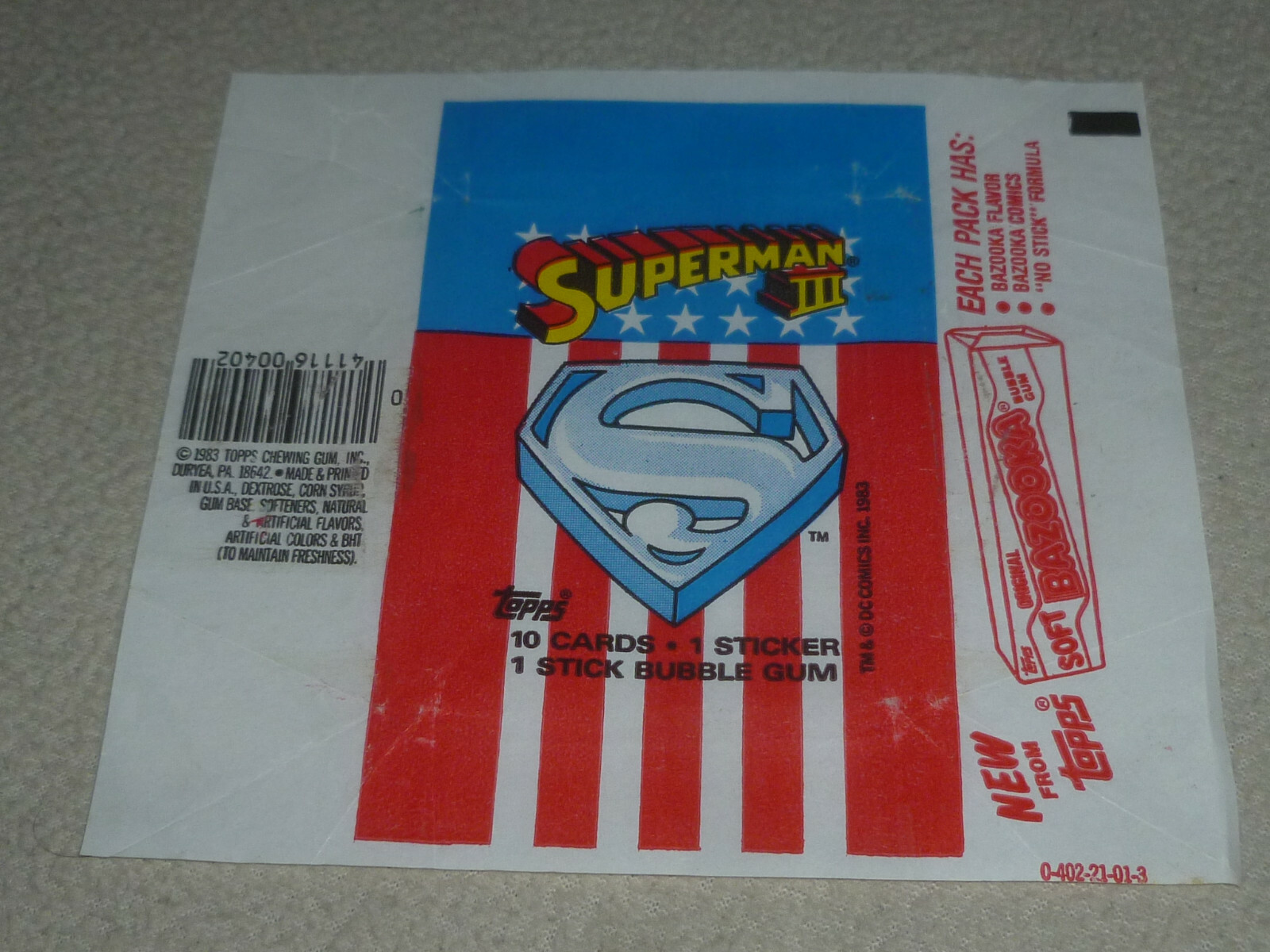 VINTAGE 1983 TOPPS SUPERMAN III MOVIE CARD STICKER WAX BOX PACK WRAPPER ...