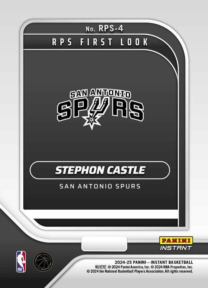 2024-25 Panini Instant Stephon Castle ROOKIE RPS FIRST LOOK SP Spurs # ...