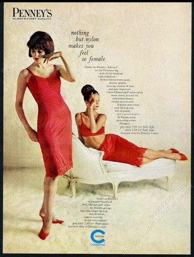 1963 Penney's lingerie red slip bra 2 women photo vintage print ad | eBay