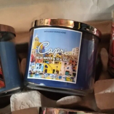 Bath & Body Works Travel Capri Fresh Water & Sea Salt 3 Wick Candle 14. ...