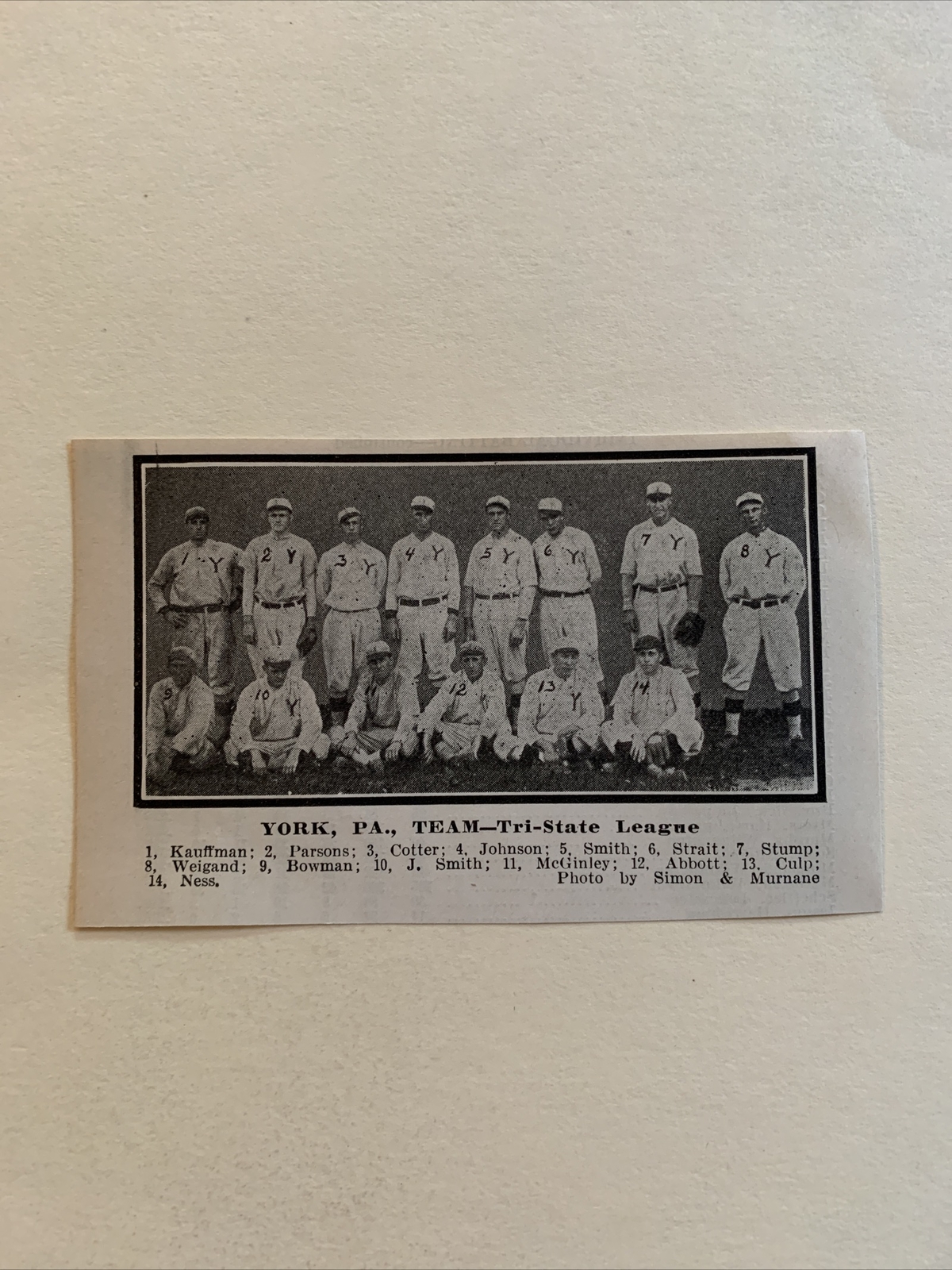 York White Roses PA Tri State League Red Oldham 1911 Baseball Small ...