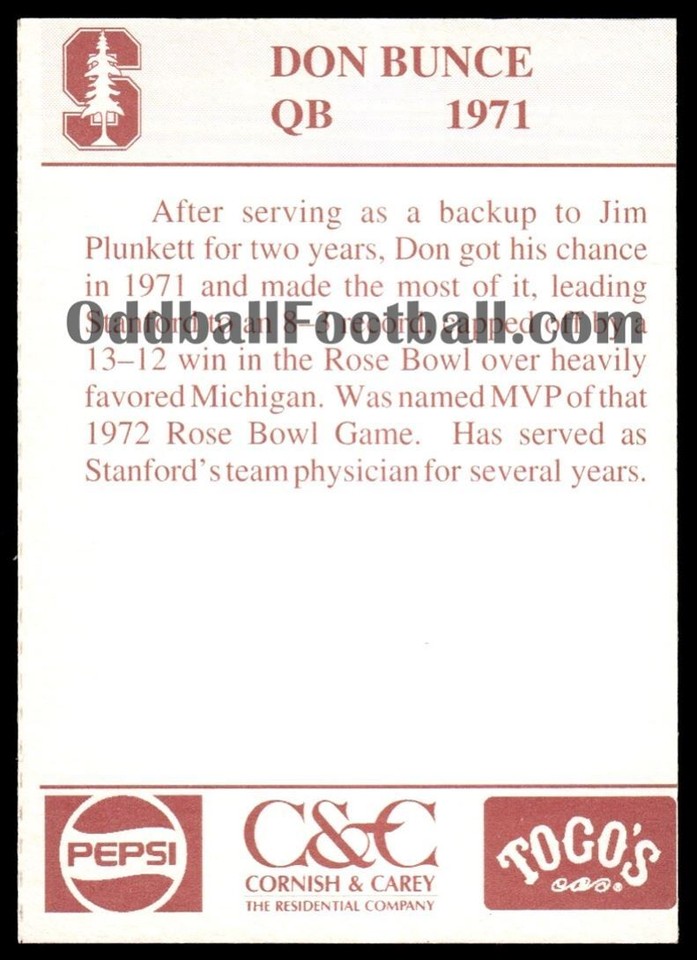 1991 STANFORD CARDINAL ALL-CENTURY DON BUNCE STANFORD CARDINAL | eBay