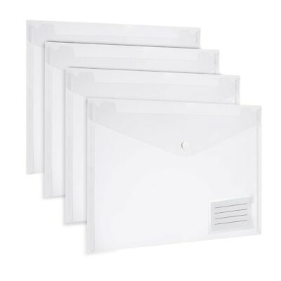 Clear A4 Plastic wallets Stud Document Wallet Files Folders Filing ...