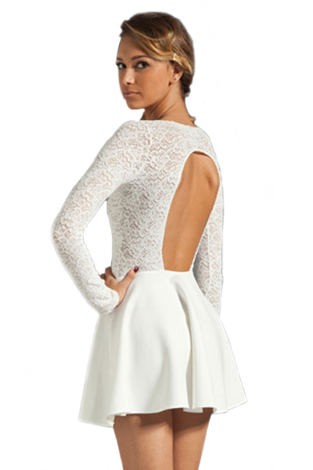 Cute Avery Partially Lined Lace Upper Back Cut Out Mini Dress White | eBay