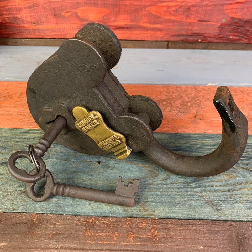 Samuel Baker Lock, Heavy Duty Cast Iron, Antique Finish & Brass Hole ...