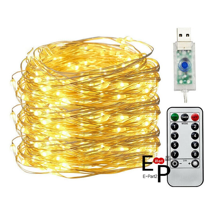 USB Plug Twinkle LED String Fairy Lights Silver Wire With Remote 50 100 ...