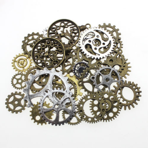 50gm OR 100gm METAL BRONZE SILVER GOLD STEAMPUNK COGS AND GEARS CHARM ...