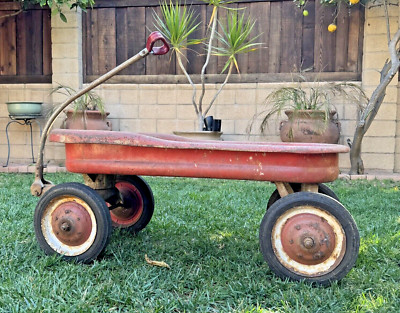 Vintage Red Wagon, Metal Pull Wagon. Antique Cart | eBay