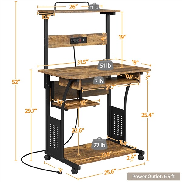 Home Office Desk w/ Power Outlet and USB Ports Computer PC Desk w ...