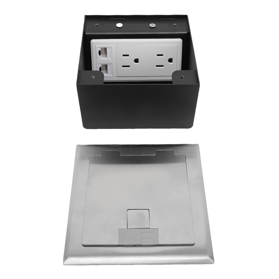 Recessed Floor Socket 2 Receptacles 2 Network Ports PC Stainless Steel ...