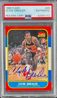 Clyde Drexler Signed 1986-87 Fleer Rookie Card #26 PSA/DNA 43761117 | eBay