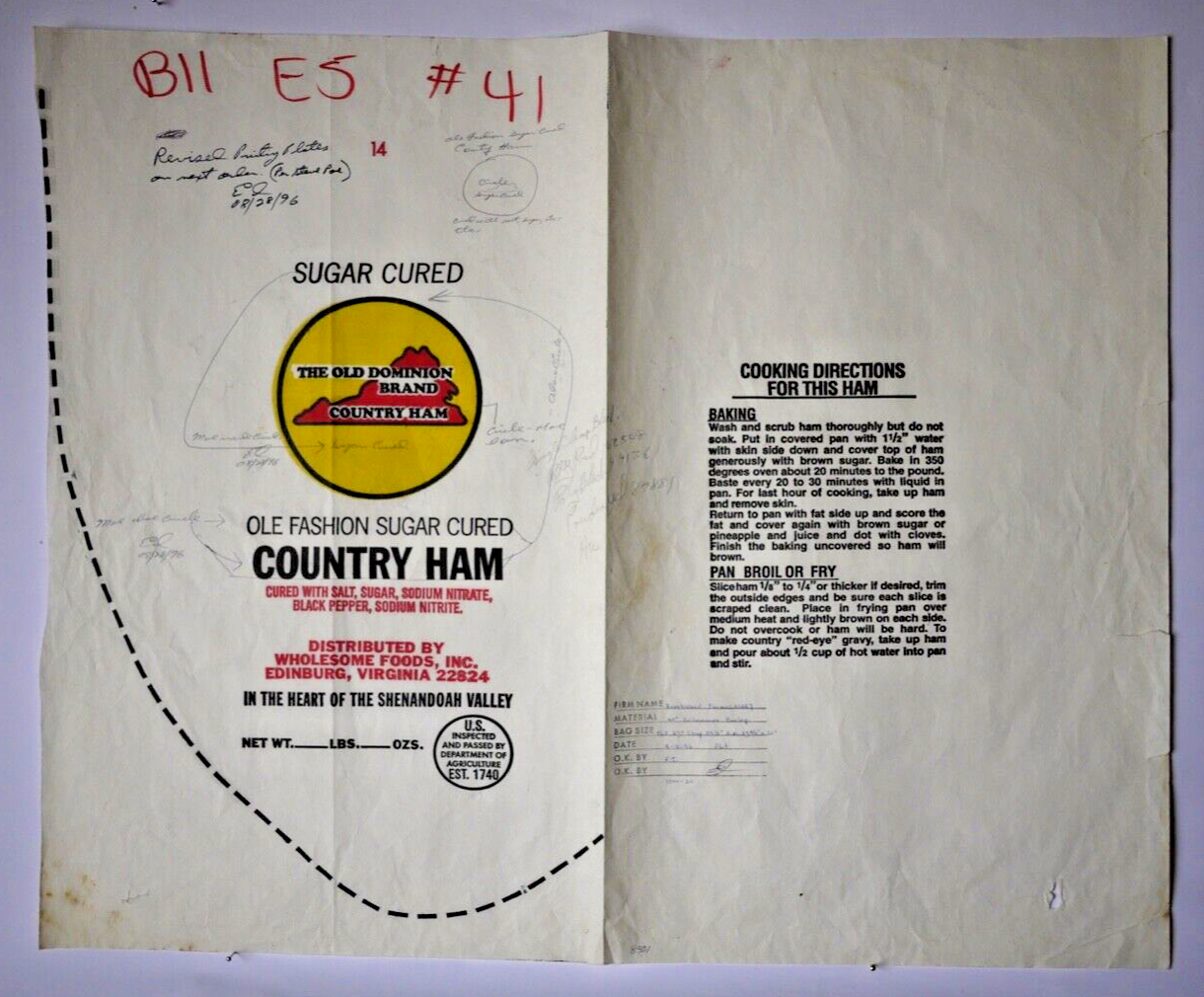 Vintage Paper Sack Bag - OLD DOMINION BRAND COUNTRY HAM, EDINBURG VA ...