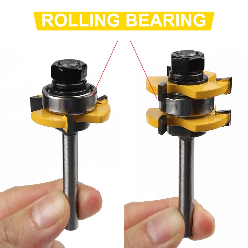 2 PCS Tongue and Groove Router Bit Set 1/4 Shank 3 Teeth Adjustable T ...