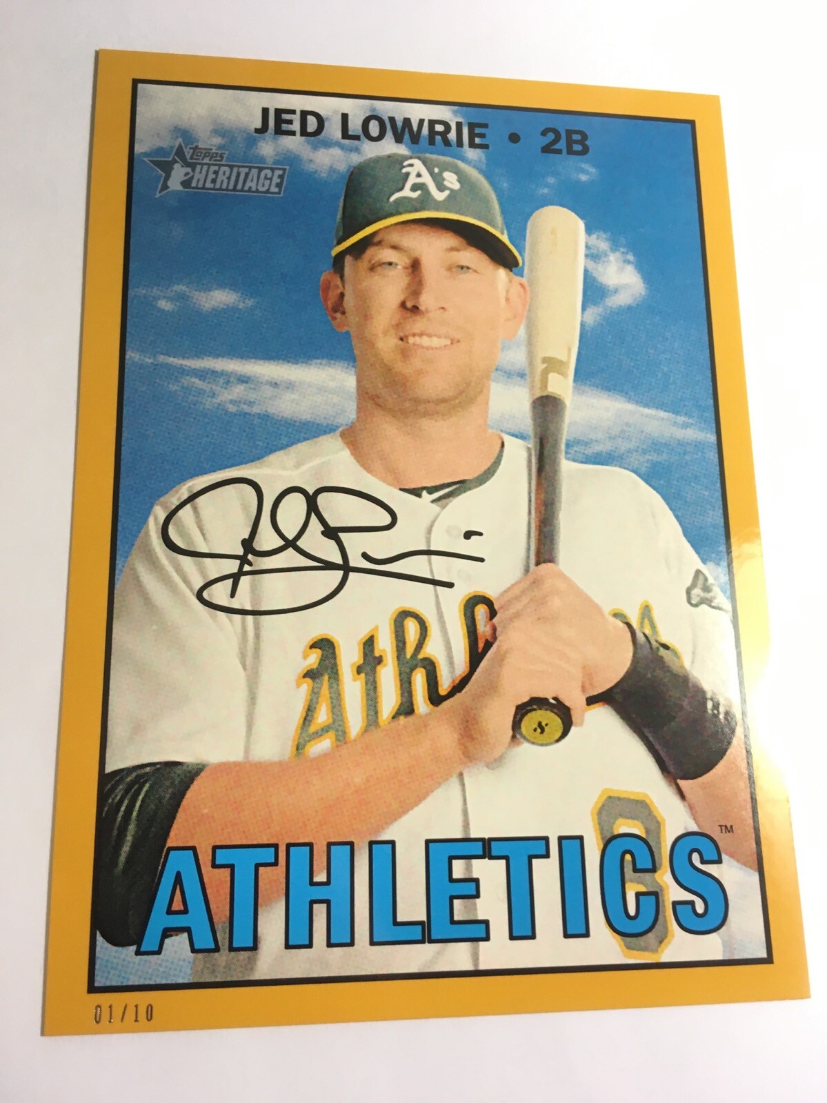 2016 Topps Heritage High Number 5x7 Jed Lowrie A's 527 #'d /10 Gold | eBay