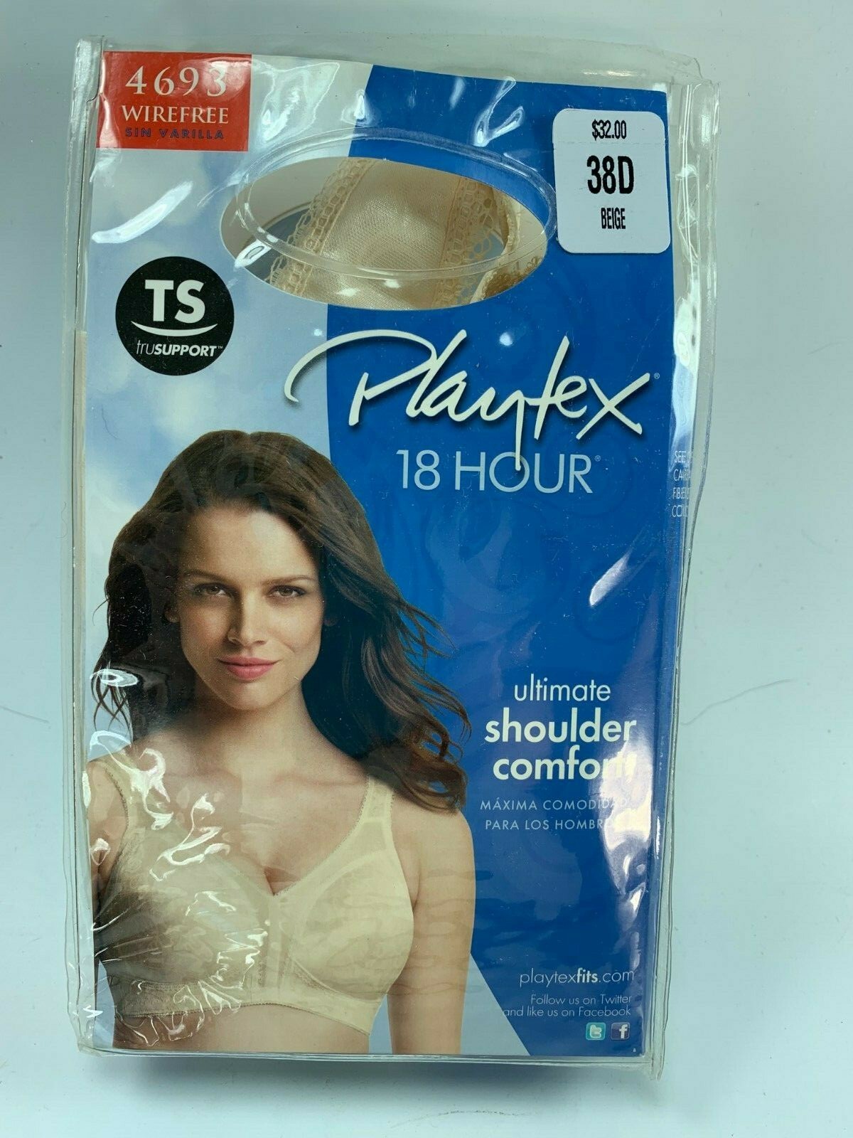 Playtex+18+Hour+Beige+Bra+Style+4693+Size+38d for sale online | eBay