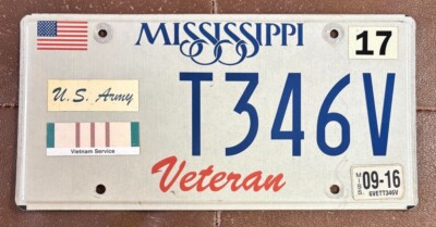 Mississippi 2016 MILITARY VETERAN License Plate # T346V | eBay