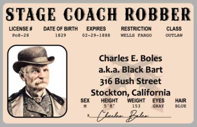Black Bart Charles Boles Stage Coach Robber Novelty Drivers License ID ...