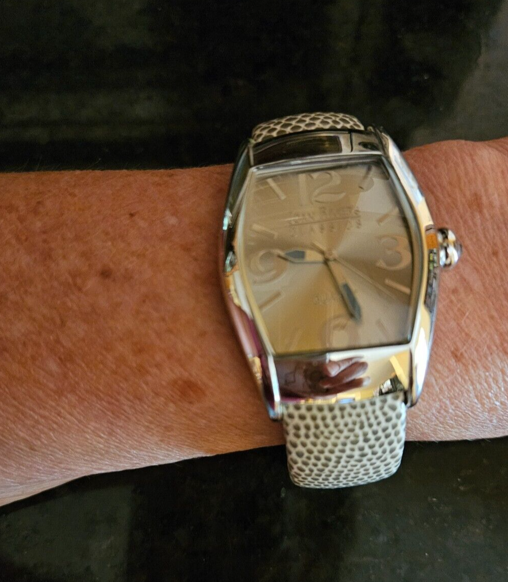 Joan Rivers watch women's silver tone cuff leather snake skin print new ...