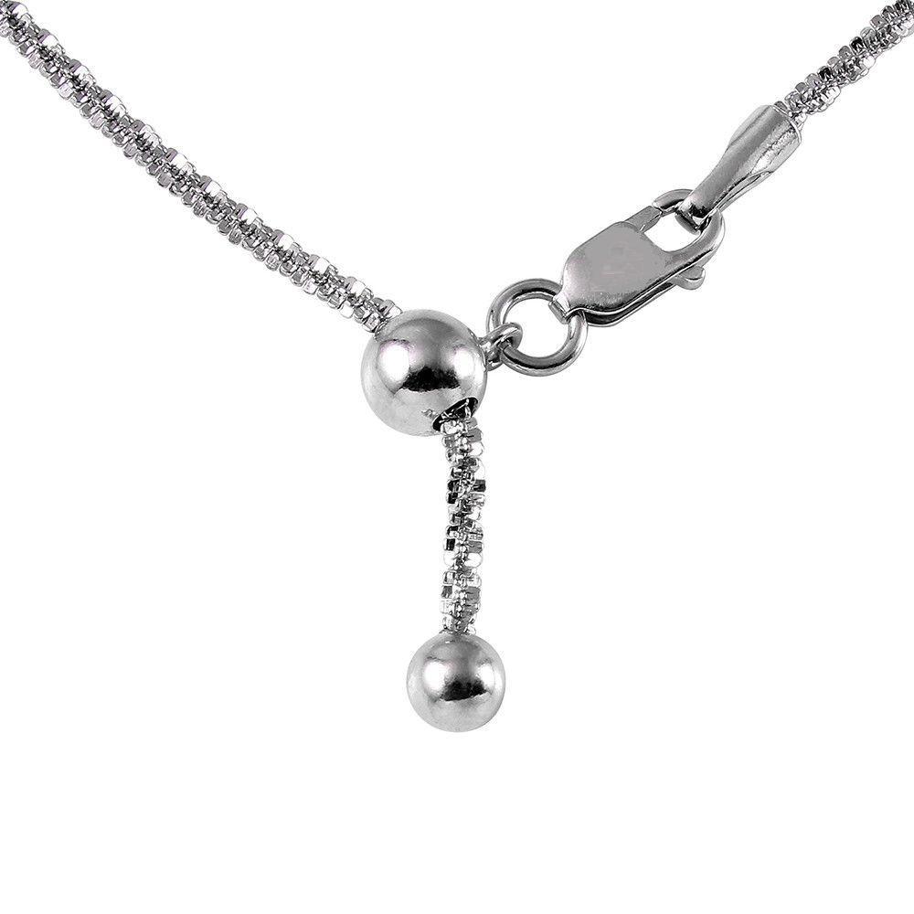 24" Sterling Silver Adjustable 2 mm Sparkle Rock Slider Chain Necklace ...