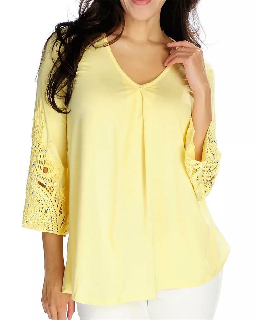 NEW - Glitterscape® Stretch Knit 3/4 Flare Sleeve Embellished & Lace ...