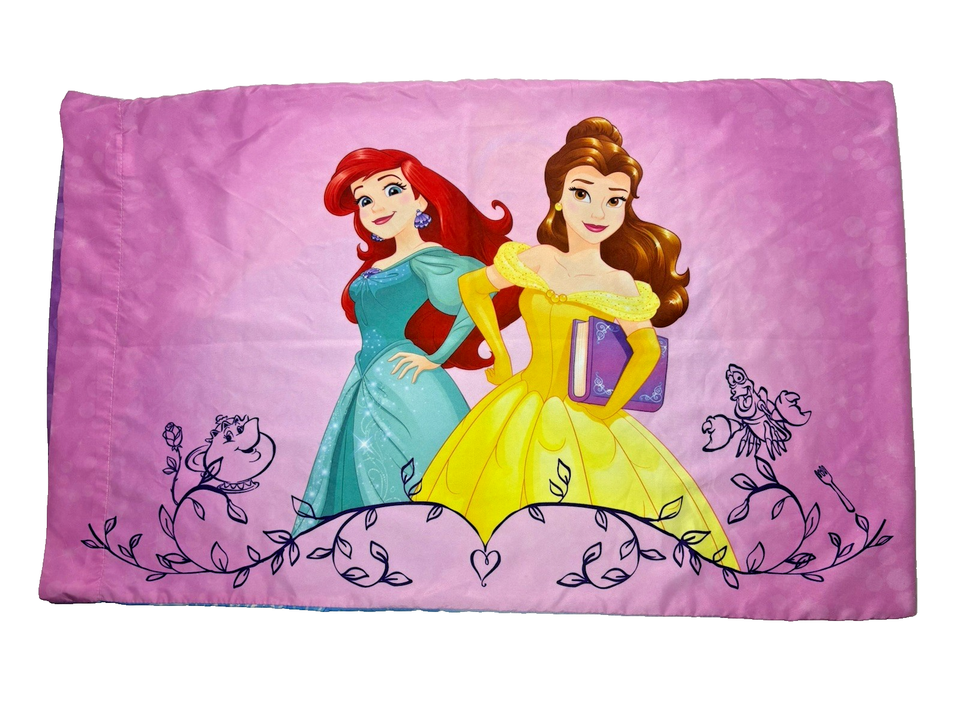 Set 2 Disney Princess Pillowcases Belle Ariel Cinderella Reversible ...