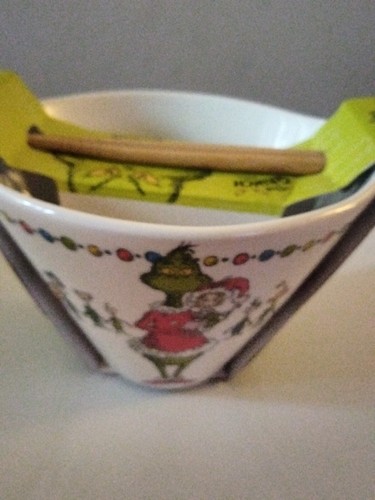 Dr Seuss Grinch Christmas Theme RAMEN BOWL WITH Wood CHOPSTICKS - New ...