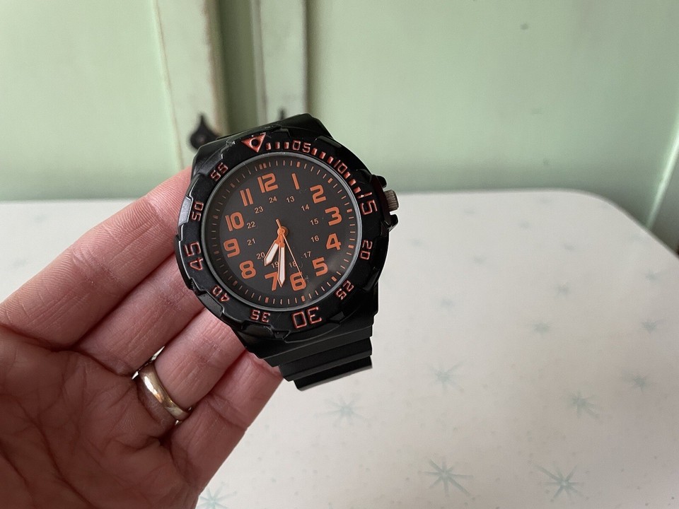 Men’s Watch Black And Orange Tone Quartz Analog Men's Watch Stainless ...